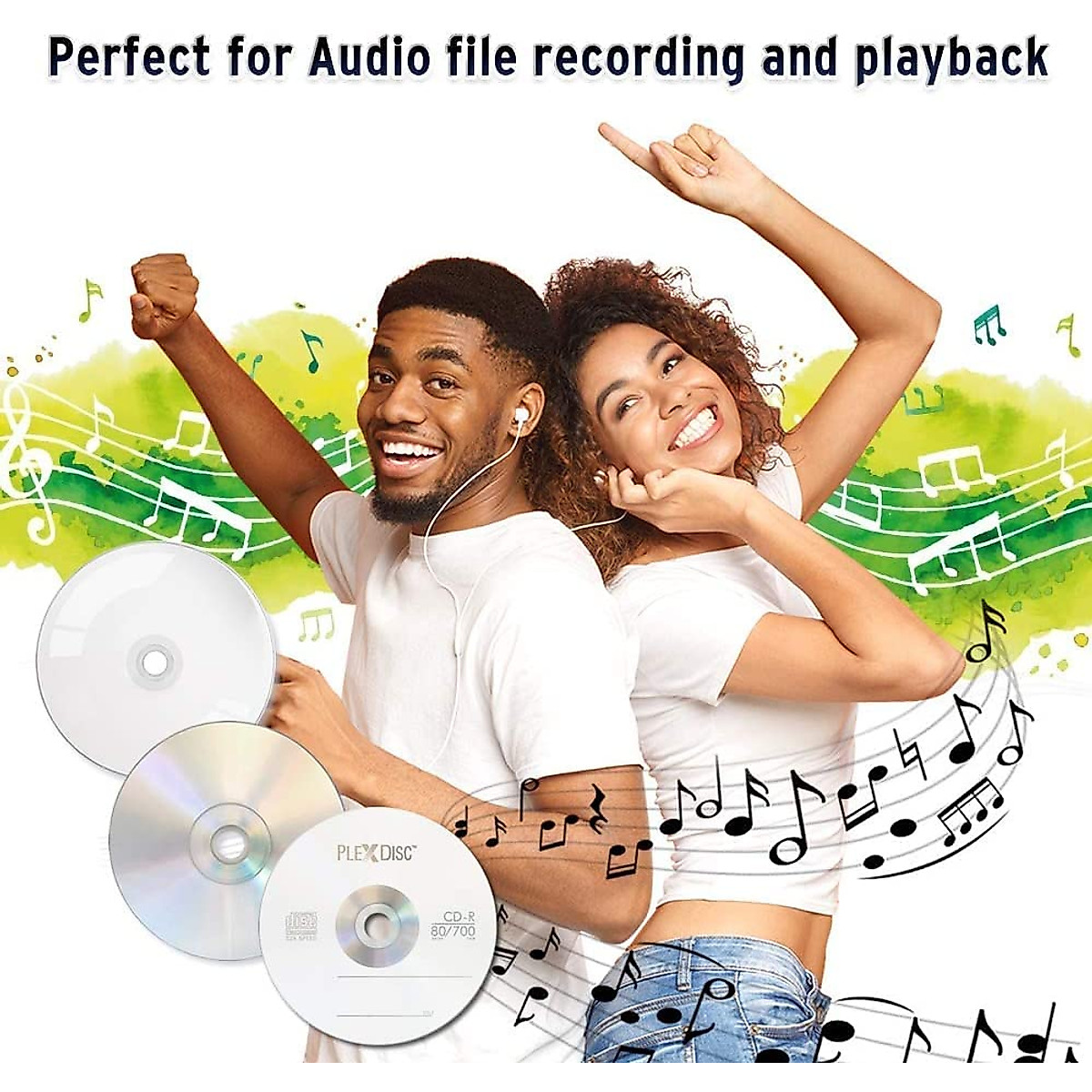 PlexDisc CD-R 700MB 52X White Inkjet Hub Printable Recordable Blank Discs - 100 Pack Cake Box (FFP), Blank CDs for Burning Music, Writable CD Discs, CD-R Blank Discs for Music, Photos, Data