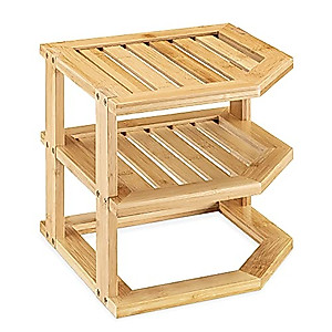Navaris Bamboo Corner Shelf - Kitchen or Bathroom Corner Shelf Organizer - 9.5" High 3 Tier Storage Shelf for Countertop, Cabinet, Counter, Pantry