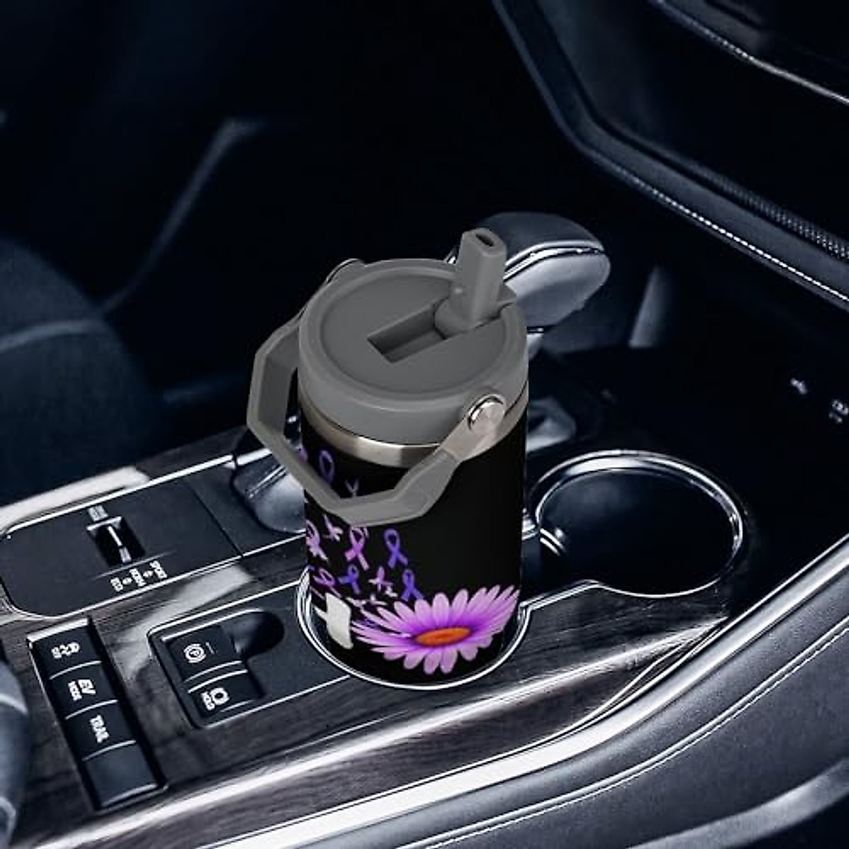 Hope for Cure Alzheimer's Awareness 30 OZ Insulated Tumblers with Handle And Straw Leakproof Vacuum Insulated Stainless Steel Water Bottle for Car Fishing Travel