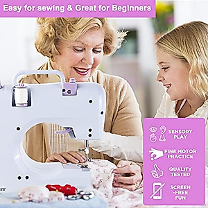 JUCVNB Mini Sewing Machine for Beginners and Kids, Sewing Machines with Reverse Sewing and 12 Built-in Stitches, Portable Sewing Machine with 27 Pieces Accessory Kit Included 2 Speed with Foot Pedal