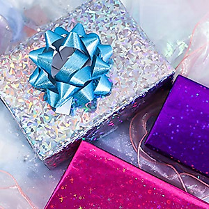 LeZakaa Holographic Foil Wrapping Paper - Mini Roll - Pink Dot/Purple Star/Silver Cracked Ice Print for Birthday, Wedding Shower, Holiday - 17 x 120 inches - 3 Rolls (42.5 sq.ft.ttl.)