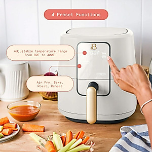 Beautiful Drew Barrymore 3-Quart Digital Air Fryer, TurboCrisp Technology, 4 Presets, 170°F-400°F, Non-Stick, Dishwasher Safe, 1200 Watt. (White Icing)