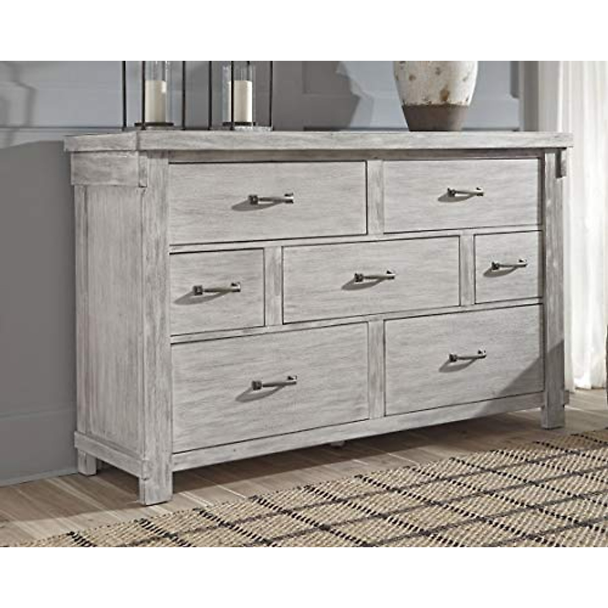 Signature Design by Ashley Brashland Farmhouse 7 Drawer Dresser with Dovetail Construction, Textured White