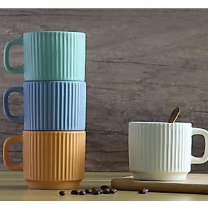 SHOWFULL Stackable Coffee Mugs Set of 4, 7 OZ Ceramics Espresso Cups for Latte Cappuccino Cocoa with Handle, Colorful