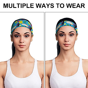 NELife Men's 80s Workout Headbands 90s Sweatbands Elastic Sports Headbands Wristbands for Jogging Running Cycling Yoga