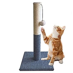 Barelove Tall Cat Scratching Post, Natural Sisal Rope Kitty Scratch Posts with Interactive Hanging Plush Ball Toy, Durable Cat Claw Scratcher Pole Tree Tower Heavy Base for Indoor Kittens