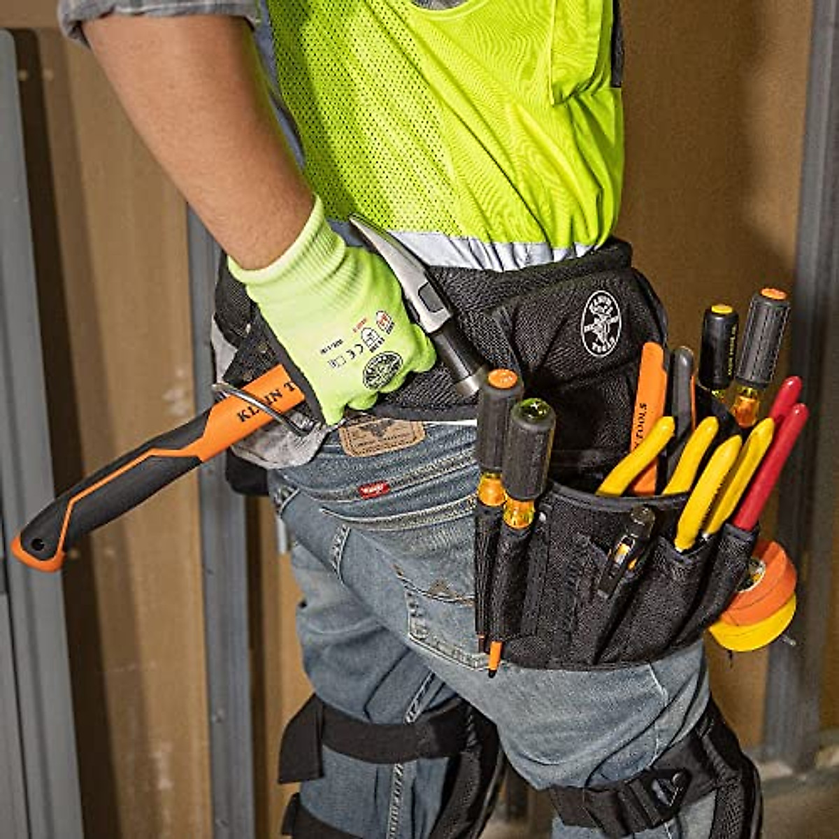 Klein Tools 5710M Electrician's Powerline Padded Tool Belt and Tool Pouch Combo, Medium, 4-Piece