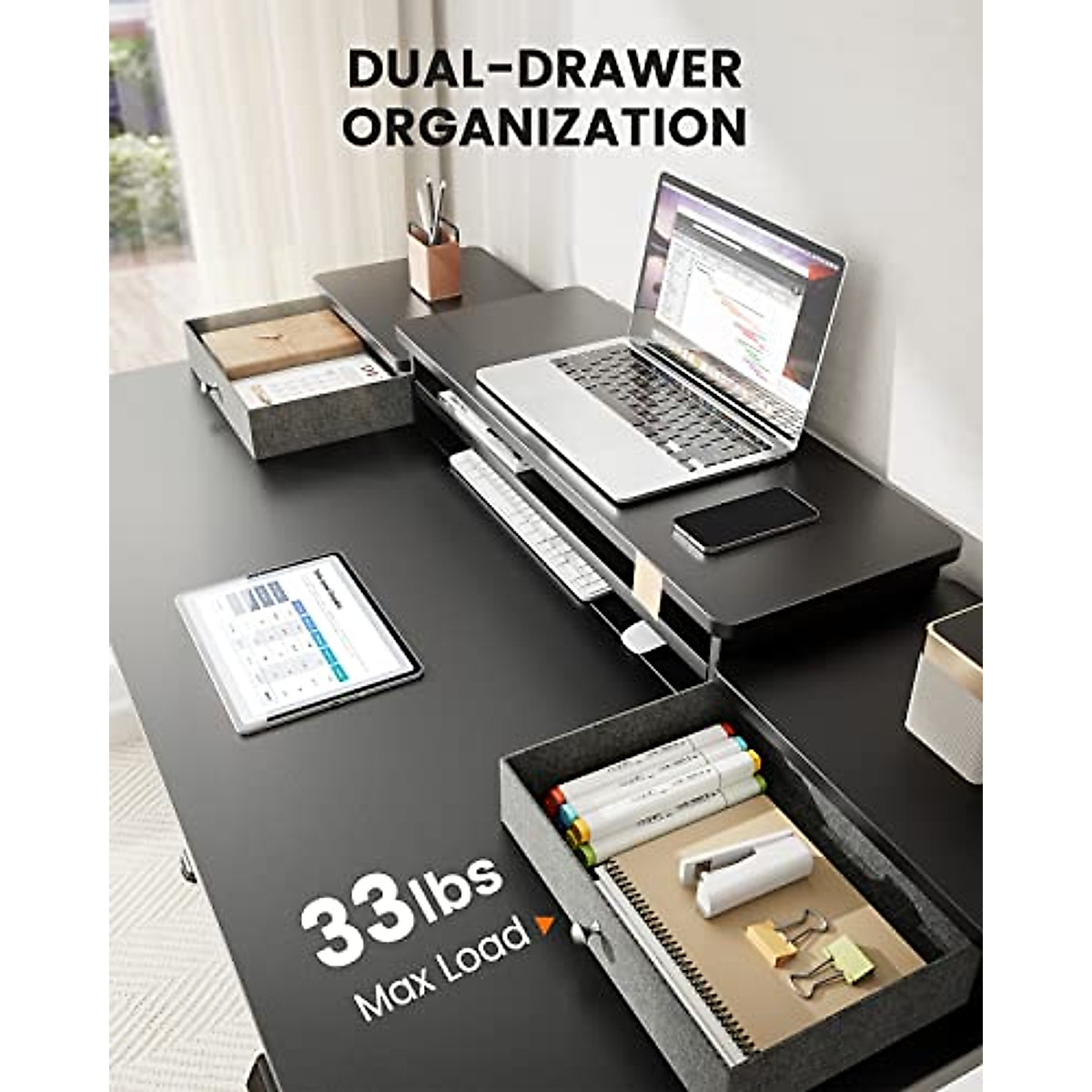 Ergear ErGear Electric Standing Desk with Double Drawers, 48x24 Inches Adjustable Height Sit Stand Up Desk, Home Office Desk Computer Workstation with Storage Shelf, Black (EGESD5B-1)