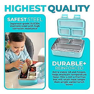 kinsho Stainless Steel Lunch Box for Baby or Toddlers Boys Girls, Insulated Mini Bento, 3 Eco Metal Portion Sections Leakproof Lid, Pre-School Daycare Lunches, Kids Spill-Proof Snack Container, Green