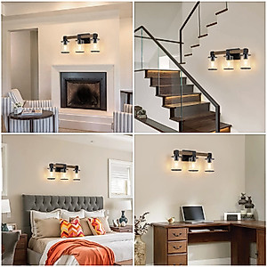 Elegant Wood Bathroom Vanity Light Over Mirror, 3 Lights Farmhouse Lights Fixtures, Rustic Wall Vanity Lighting Fixtures with Clear Glass Shade for Living Room, Bedroom, Hallway