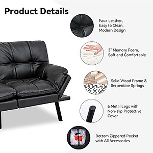 Hcore Convertible Couch Bed,Memory Foam Futon Sleeper Sofa Sofabed, Matte Black