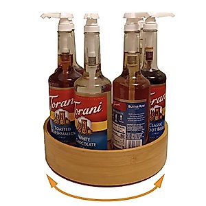 Coffee Syrup Rack- Rotating Syrup Bottle Holder- 9 Bottles Capacity Syrup Organizer-12 inches Lazy Susan for Bottle of Alcohol Oil Sauce- Spinning Tray for Cabinet Kitchen Restaurants Coffee Shops