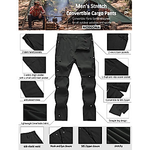 Mens Hiking Convertible Pants Waterproof Lightweight Quick Dry Zip Off Fishing Travel Safari Outdoor Cargo Work Trekking trousers Black 36