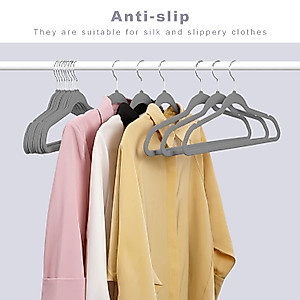 BAGAIL Velvet Hangers 50 Pack, Non Slip 360 Degree Swivel Hook Strong and Durable Clothes Hangers for Coats, Suit, Shirt Dress, Pants & Dress Clothes(Grey, 50 Pack)