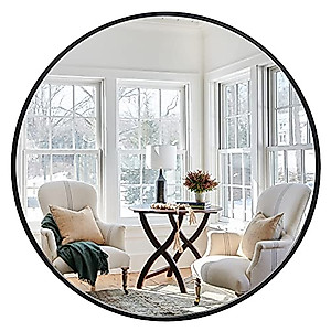 PexFix Circle Mirror 36”x 36” Aluminum Alloy Frame Modern Large Round Mirror Bathroom Vanity Mirror Wall Mounted Mirror Accent Mirror Black