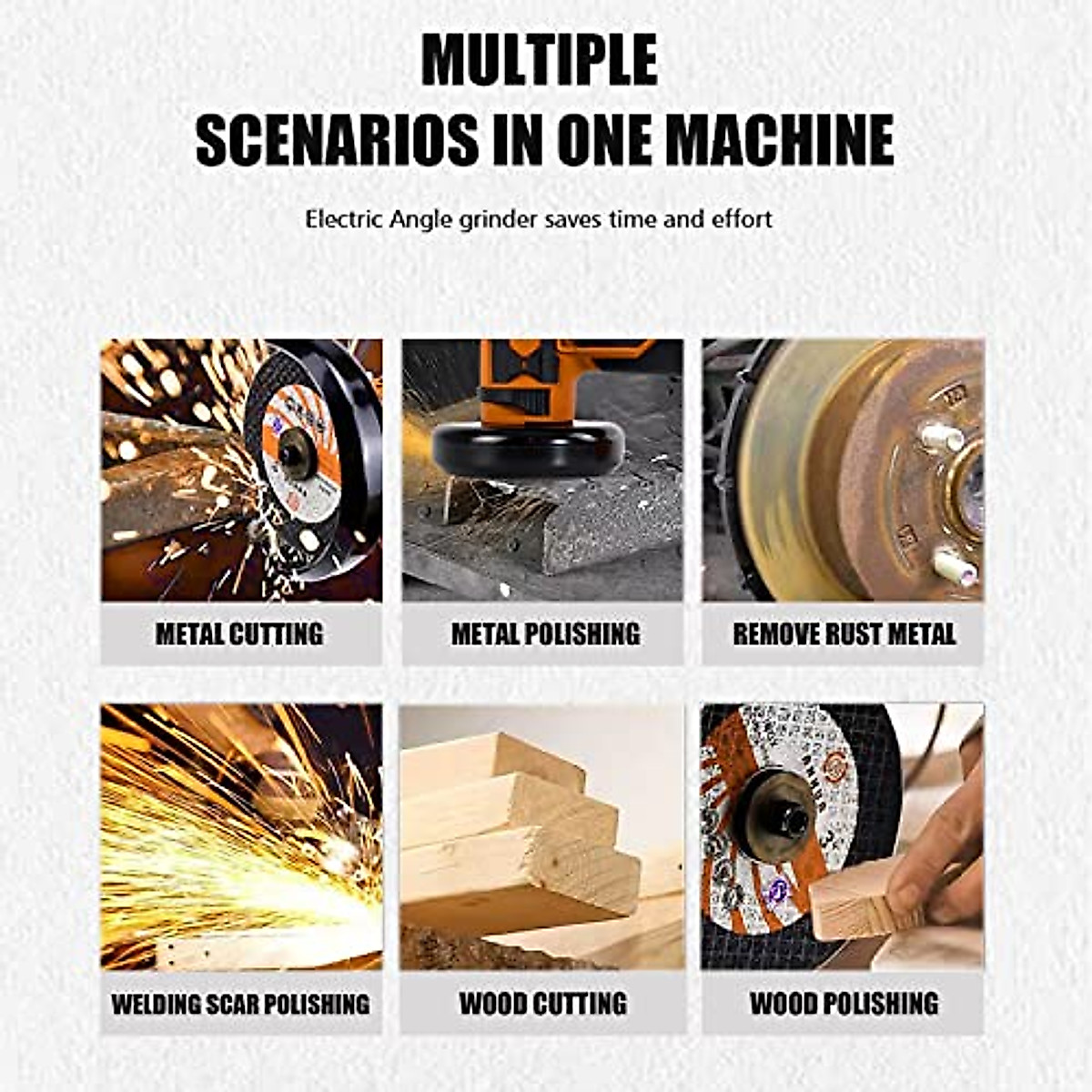 Weytoll 12V Cordless Brush Angle Grinder Kit, Grinding Disc 3/76mm, 19500rpm Electric Grinding Tool Mini Grinder Handheld Cutter with 2pcs 12V1300mAh Batteries and 6 Cutting Discs, Orange