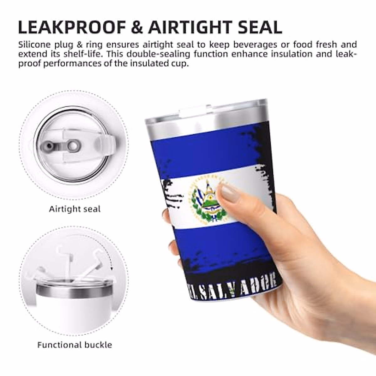 12oz Tumbler Vintage El Salvador Flag Stainless Steel Cup With Straw And Lid Spill Proof Bulk Double Wall Vacuum Reusable Water Tumblers For Cold Hot Drink