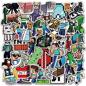 Potota Minecra_ft Stickers| 50 Pack |Vinyl Waterproof Stickers for Laptop,Bumper,Water Bottles,Computer,Phone,Hard hat,Car Stickers and Decals,(Minecra_ft-50)