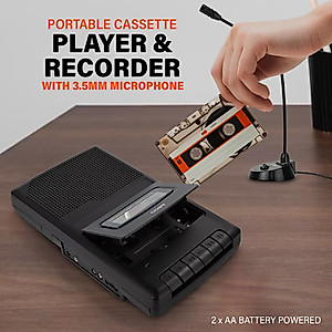 Coby Portable Cassette Player & Tape Cassette Recorder with Built-in Microphone & One-Touch Recording with Automatic Stop, External Boom Mic (CVR42BK)