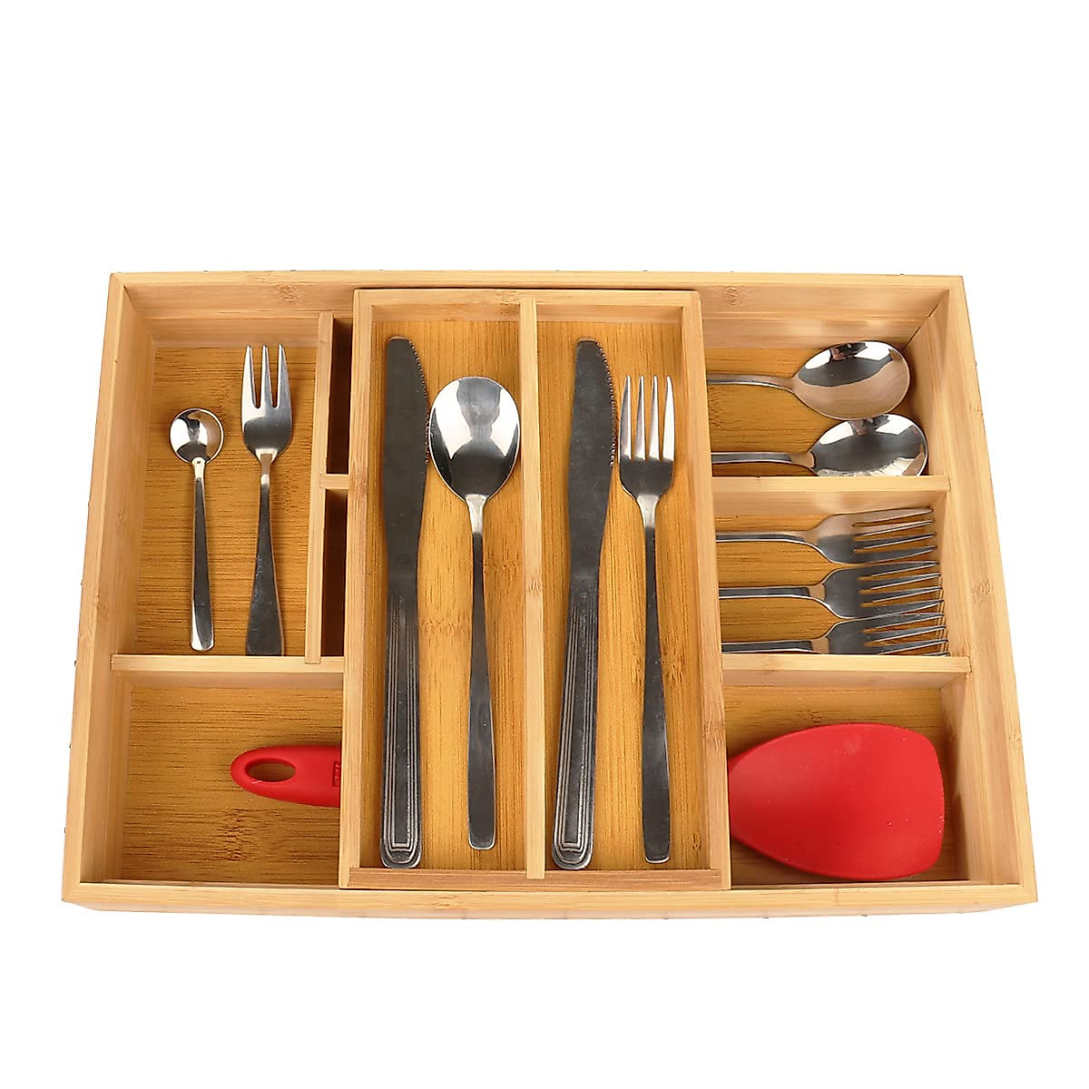 HAZWEOU Bamboo Silverware Organizer - Kitchen Drawer Organizer and Utensil Organizer - Cutlery – Flatware - Hardware Organizer, with Small Slidable Organizer(Natural)