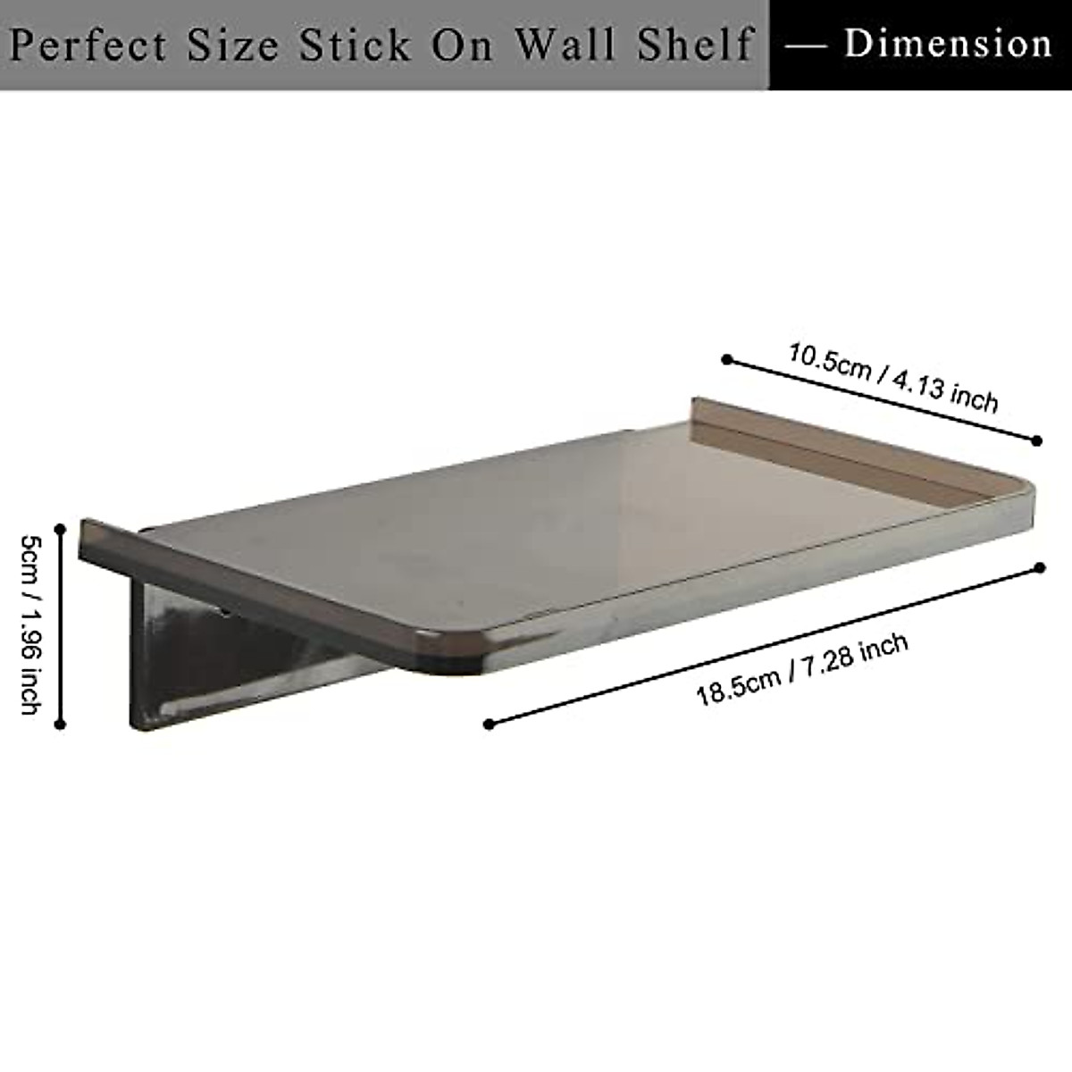 JDGOOMA Acrylic Floating Wall Shelves - Small Stick-on Wall Mounted Phone Shelf Holder Wipes Rack Smart Speaker Shelf for Bathroom,Kitchen,Toilet,Bedroom,Office - Translucent Grey