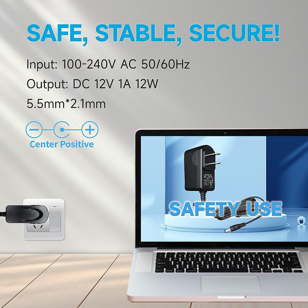 UL Listed 12V 1A 10ft Power Supply Adapter, Regulated 12Volts 1000mA 12W AC Adapter Charger Replacement for LED Strip Light Keyboard BT Speaker Router CCTV Camera Webcam DVR NVR and More