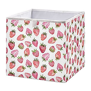 Kigai Strawberries Cube Storage Bins - 11x11x11 in Large Foldable Cubes Organizer Storage Basket for Home Office, Nursery, Shelf, Closet