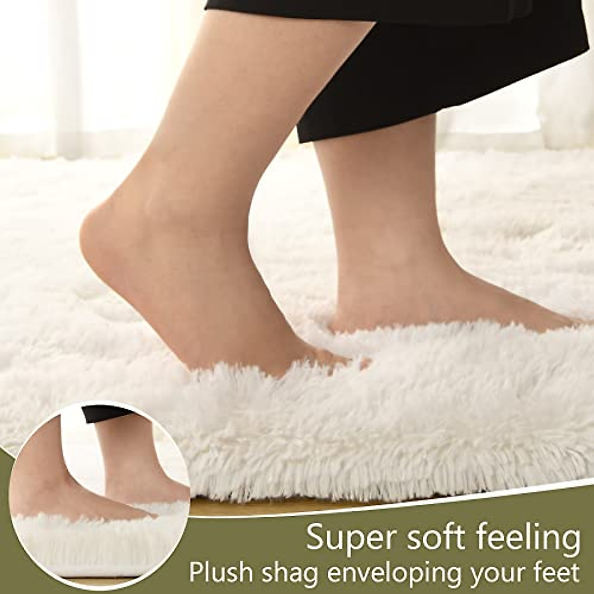 LOCHAS Fluffy Soft Cream Area Rug for Bedroom 4x6 Feet, Large Shag Bedroom Rugs for Girls Room Kids, Shaggy Thick Living Room Rug Carpet, Not Shed Indoor Furry Carpets for Home Decor