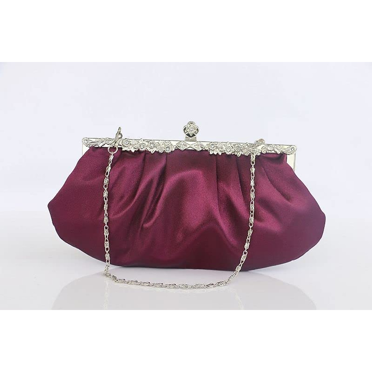 DEBIMY Satin Pleated Rhinestone Clutch Purse Wedding Party Prom Evening Bag Handbag Purse Claret
