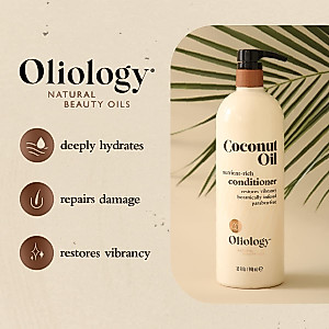 Oliology Coconut Oil Shampoo – Nutrient Rich Shampoo Restores Damaged & Lifeless Hair | Botanically Infused | Provides Intense Shine | Nourishing | Made in USA, Paraben Free & Cruelty Free (32 oz)