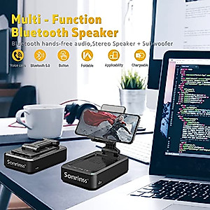 Cell Phone Stand with Wireless Bluetooth Speaker, Adjustable HD Surround Sound Cell Phone Speakers, Anti-Slip Phone Holder for Desk, Compatible with Any Smartphones, Suitable for Indoors, Outdoors