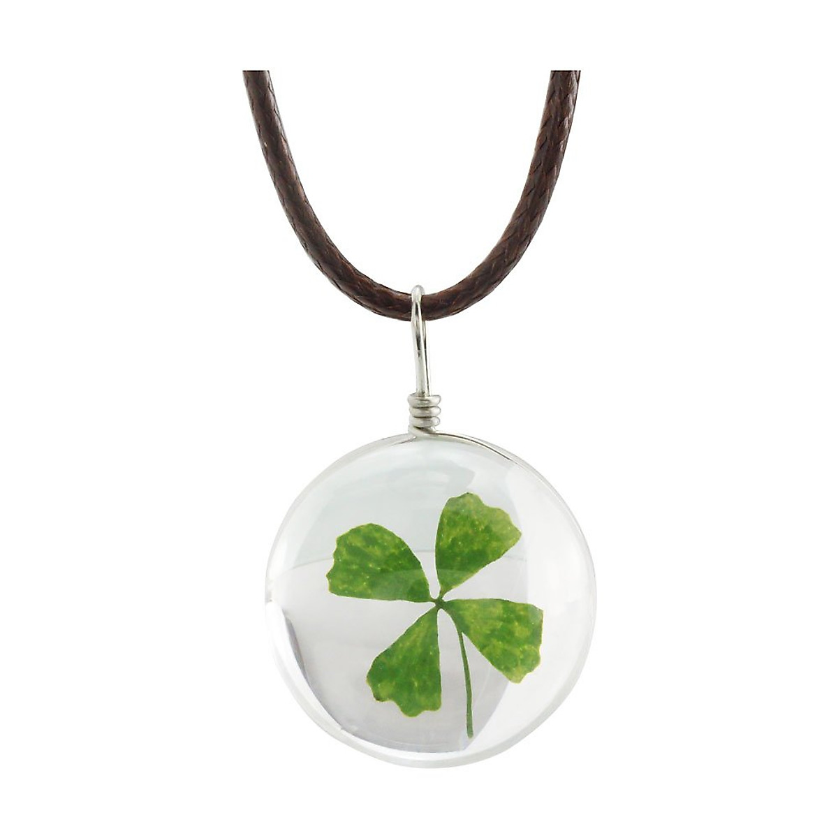 FM FM42 Dried Leaves Lucky 4-Leaf Clover in Glass Ball Pendant Necklace FN4010