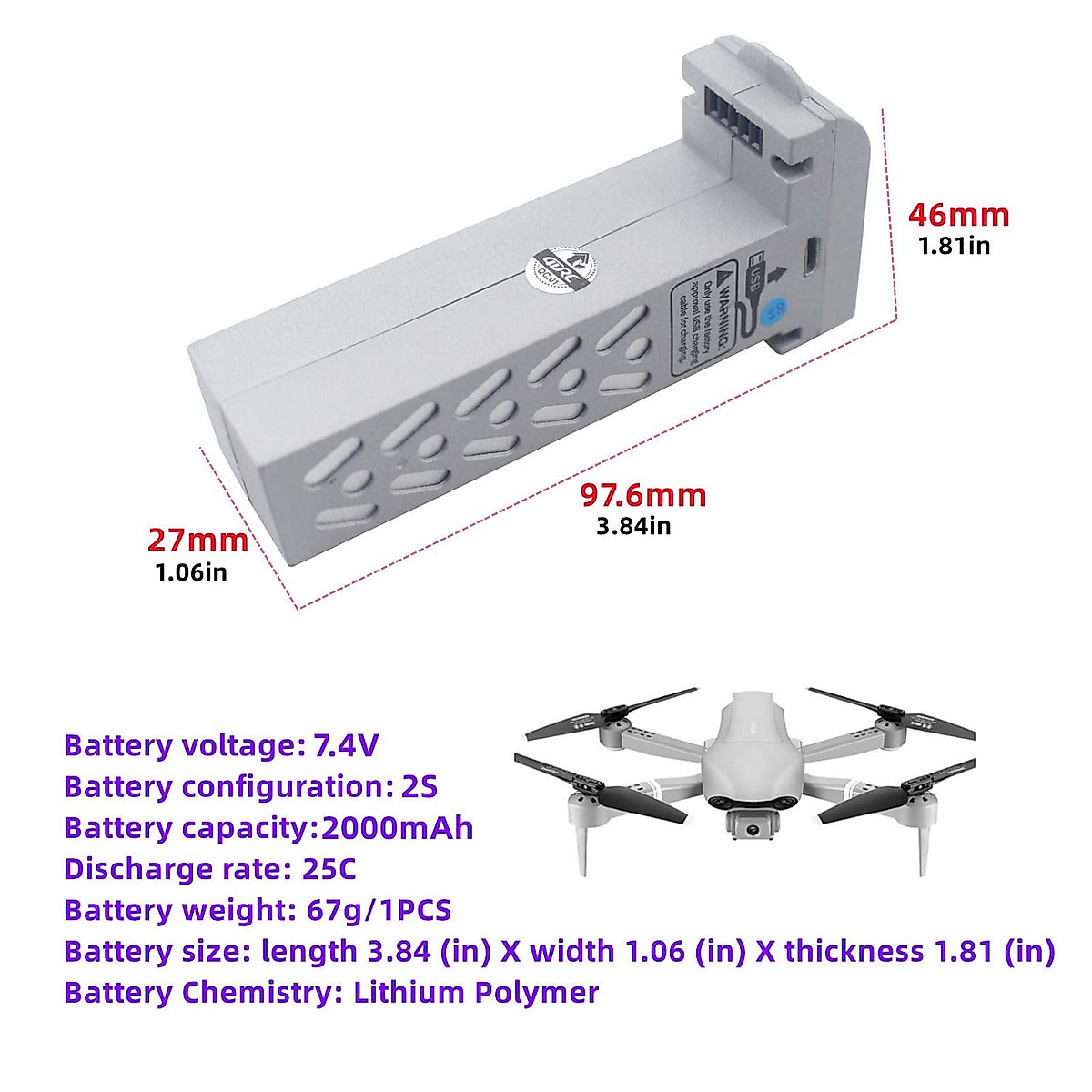 7.4V 2000mah Lithium Battery for 4D-F3 4DF3 Folding Aerial Photography Quadcopter Brushless Motor RC Drone