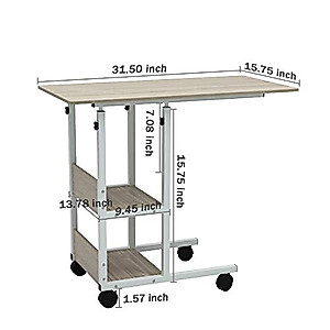 JACENTHOME Home Office Desk 31x16'' Moveable Height Adjustable Creative PC Notebook Standing Laptop Cart End Side Table with Wheels for Study Room Bedroom Living Room