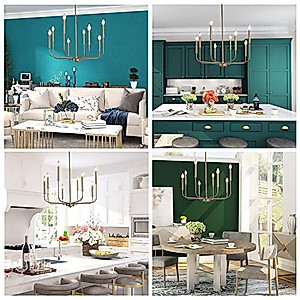 LALUZ Antique Gold Chandelier, Modern Farmhouse Light Fixture for Dining Room, Bedroom, Foyer, Living Room, Kitchen Island, Entryway (Upgraded Version, 2 Types of Height 8 Arms)