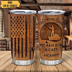 Hyturtle Personalized Fishing Gifts For Men - Can't Work Today My Arm Is In A Cast Tumbler 20 Oz Travel Coffee Mug Stainless Steel - Fathers Day Gift For Dad, Him, Boy, Husband On Birthday, Christmas