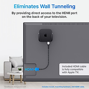 TotalMount for Apple TV – Mount Compatible with All Apple TVs (Premium Black and Gray Apple TV Mount and Cable)