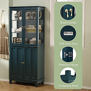 ARTPOWER 72" Freestanding Kitchen Pantry Storage Sideboard, Classical Tall Cabinet with Glass Door and Adjustable Shelves for Kitchen, Livingroom and Dining Room, Dark Teal