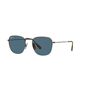 Ray-Ban Men's RB8157 Frank Titanium Square Sunglasses, Demigloss Gunmetal/Blue/Gold Mirrored Polarized, 51 mm