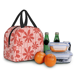 Pink Floral Lunch Box Reusable Lunch Bag for Travel Picnic Shopping work Food Container for Women Men Adults