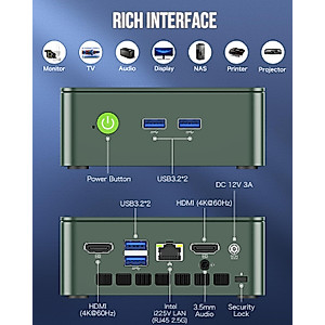 GMKtec Mini PC N100, Preinstalled Windows 11 Pro, G3 Intel Alder Lake N100 (3.4GHz), 8GB DDR4 RAM 256GB PCIe M.2 SSD, Desktop Computer 4K Dual HDMI/USB3.2/WiFi 6/BT5.2/2.5G RJ45 for Office, Business