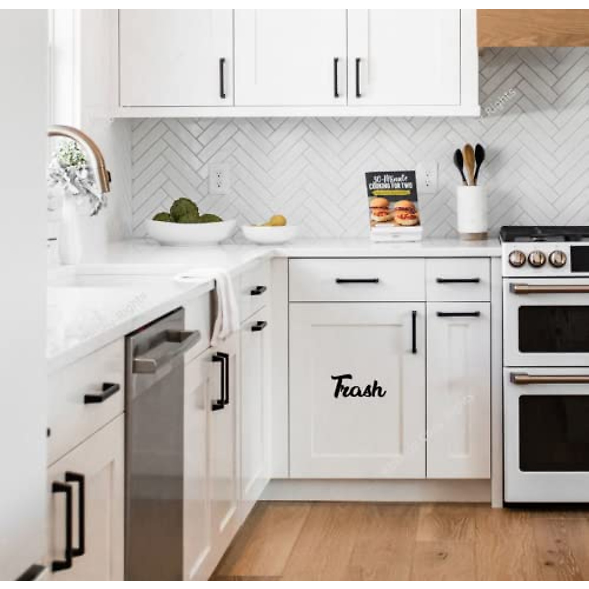 Trash Decals for Door Vinyl Stickers for Kitchen, Pantry, Restroom, Closet, Water Closet, Laundry, Office, toilettes, Bathroom, | 6.2" Wide | NO Background. "BizBugs" Brand Quality Product