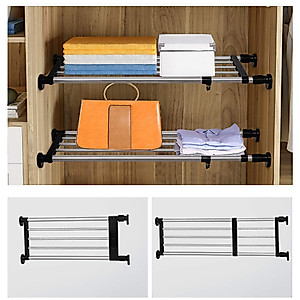 BAOYOUNI Expandable Closet Shelf Tension Rod Clothes Hanger Storage Rack Adjustable DIY Shelving Unit Cabinet Kitchen Bathroom Divider Separator Organizer, Black