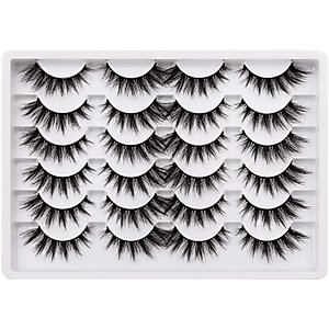 Cat Eye Lashes Pack Wispy 3D Faux Mink Lashes 18mm Fluffy False Eyelashes Soft Reusable Handmade Fake Eyelashes, 12 Pairs Pack by Pawotence