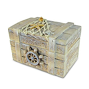Puzzled CoTa Global Vintage Wooden Jewelry Box - Handcrafted Nautical Trinket with Starfish and Boat Anchor Decorations, Accent Tabletop Home Decor - 4.25 Inches