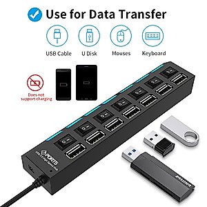 barsone Multi Port USB Hub Splitter, 7-Port USB 2.0 Hub for Laptop, USB Port Expander with On/Off Individual Switch Compatible for All USB Device