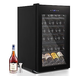 AsyPets Wine Cooler Refrigerator 24 Bottles Compressor Freestanding Beverage Wine Fride For Red, White, Champagne or Sparkling Wine 40°F to 65°F Digital Temperature Control Full Glass Door