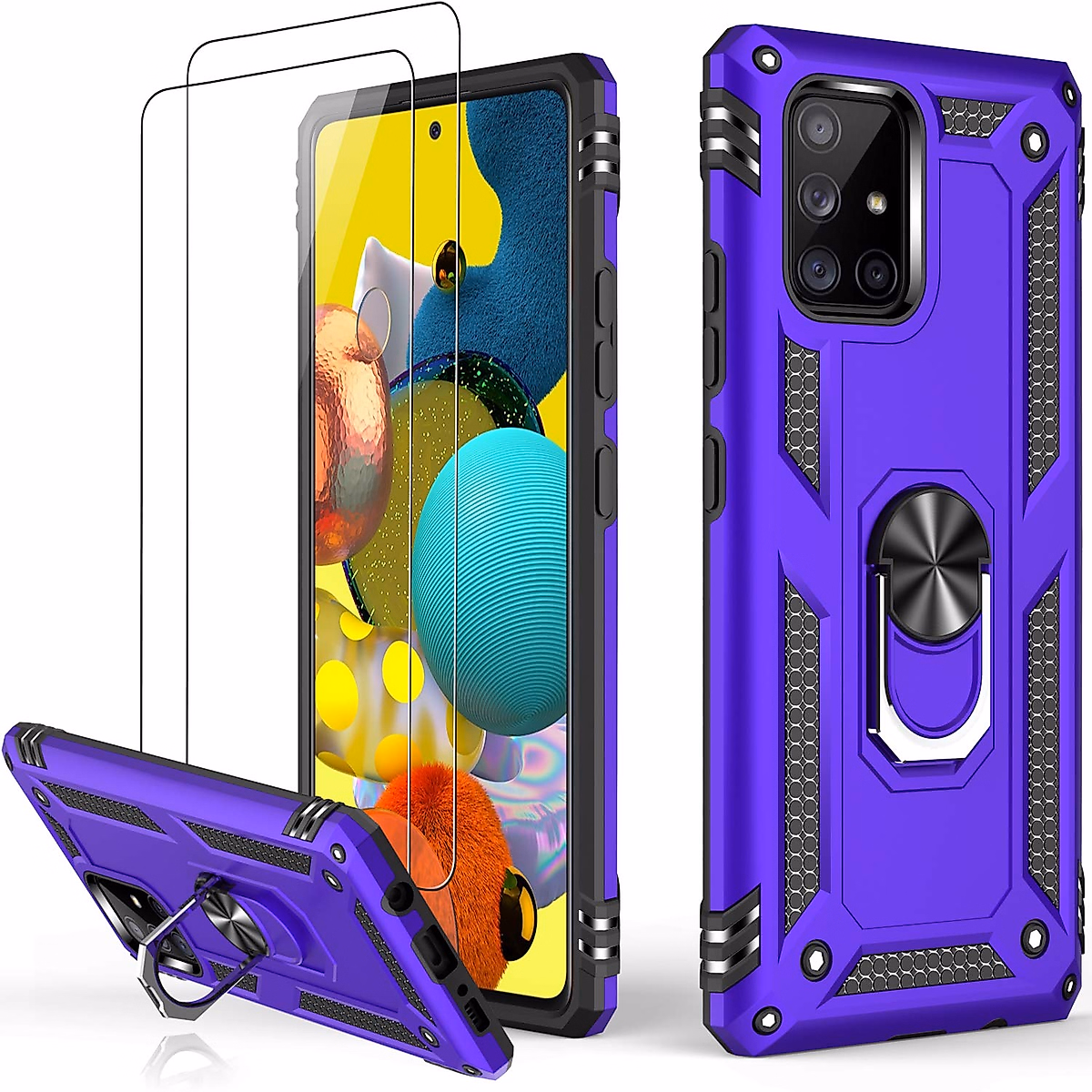 LUMARKE for Galaxy A51 5G Case with Screen Protector,Pass 16ft. Drop Tested Military Grade Protective Phone Cover with Magnetic Ring Kickstand Compatible with Car Mount Holder Purple