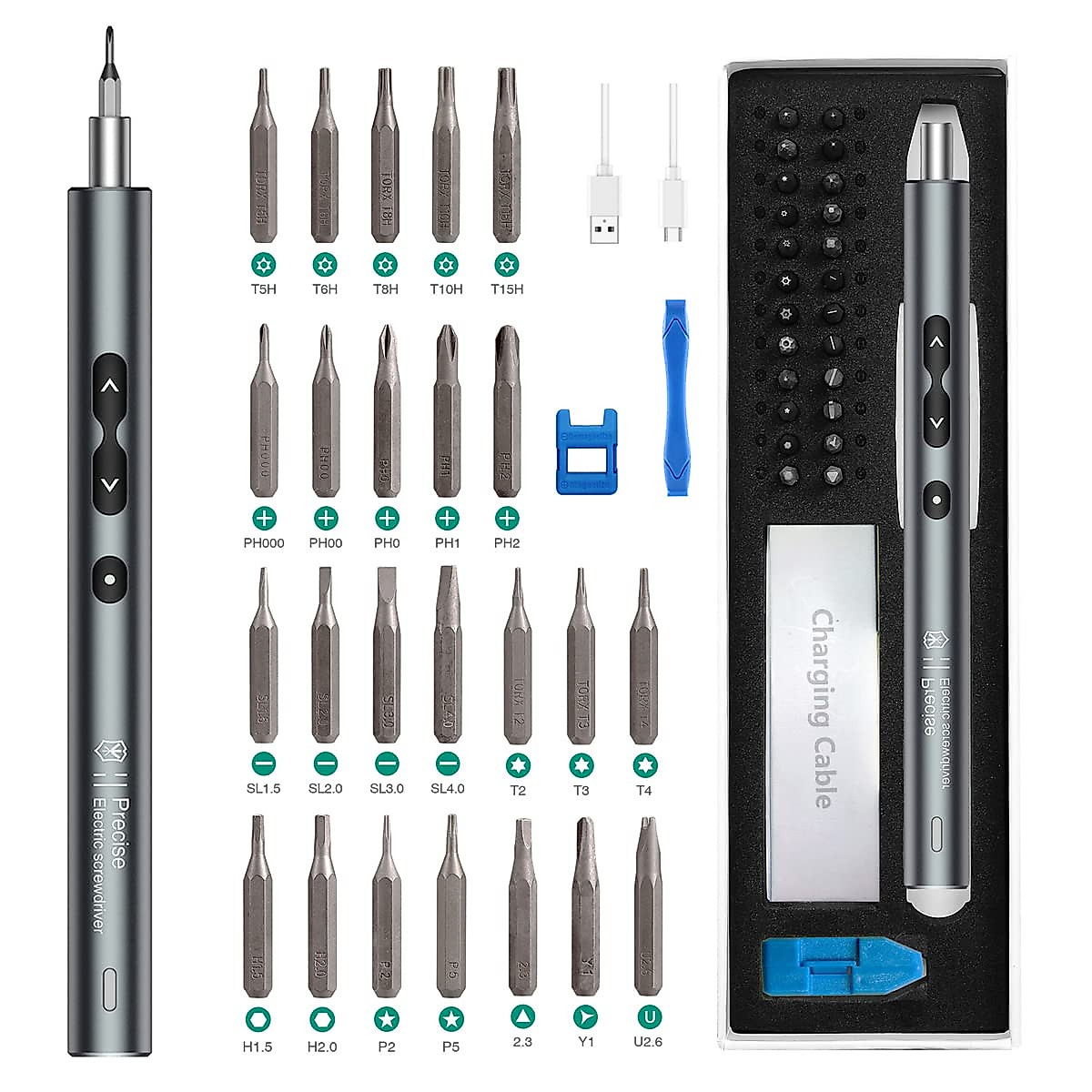 ORIA Mini Electric Screwdriver Set, 28 in 1 Cordless Precision Screwdriver Kit with 24 Bits, Rechargeable Repair Tools Kit with LED Lights for Smartphones,Toys, PC, Watch, Laptops
