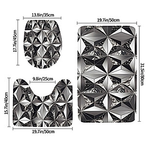 Dwrepo 3 Piece Bathroom Rug Flannel Absorbent Non-Slip Bath Mat Diamond Pattern Print Washable Floor Mat Ultra Soft U-Shaped Contour Mat for Toilet Lid Cover Bathroom Bedroom Tub 31.5 X 20 in